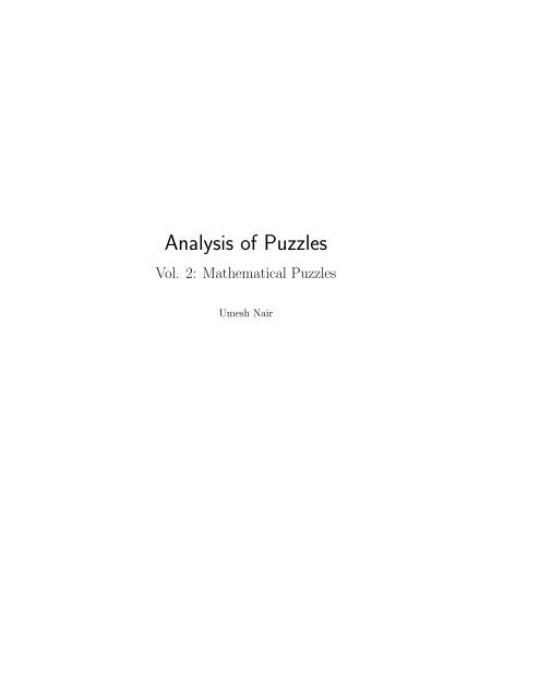 Analysis of Puzzles - Umesh, Sindhu and Vishakh