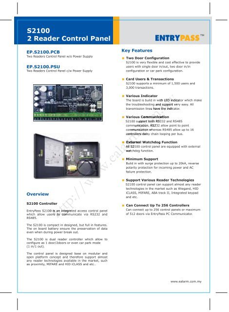S2100 2 Reader Control Panel - Ealarm.com.my