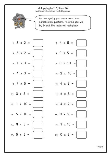 Multiplying by 2, 3, 5 and 10 - Maths Blog