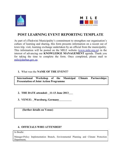 POST LEARNING EVENT REPORTING TEMPLATE - MILE