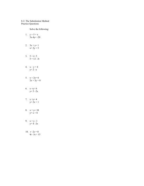 Substitution Method For Solving Systems Of Equations 3446