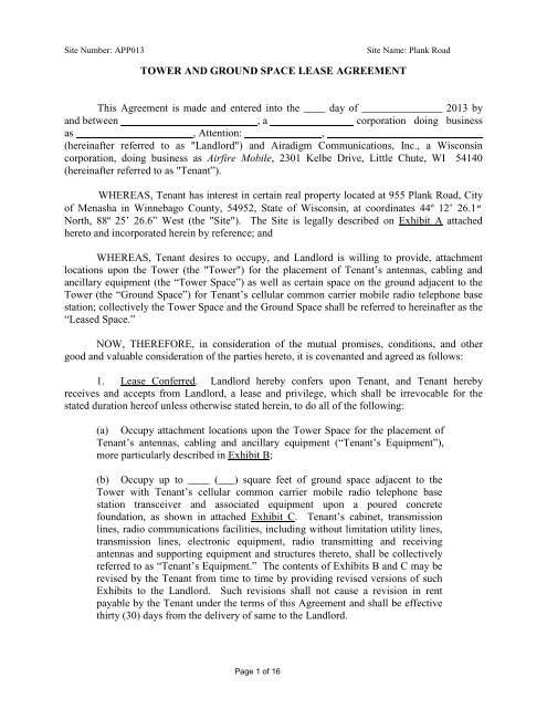 Tower and Ground Space Lease Agreement between City of ...