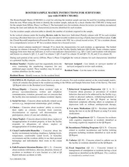 ROSTER/SAMPLE MATRIX INSTRUCTIONS FOR SURVEYORS ...