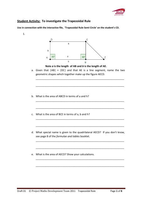 Student Activity: To investigate the Trapezoidal Rule - Project Maths