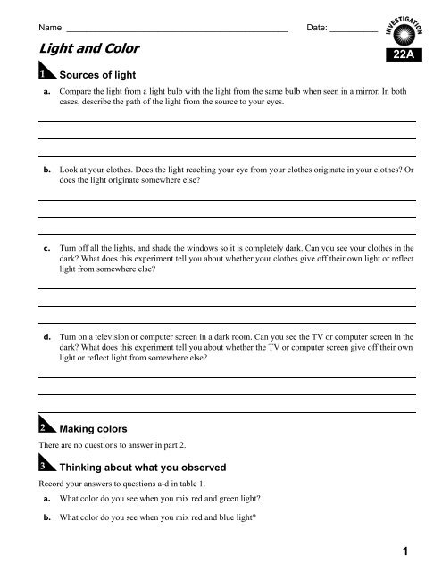 Light and Color - CPO Science