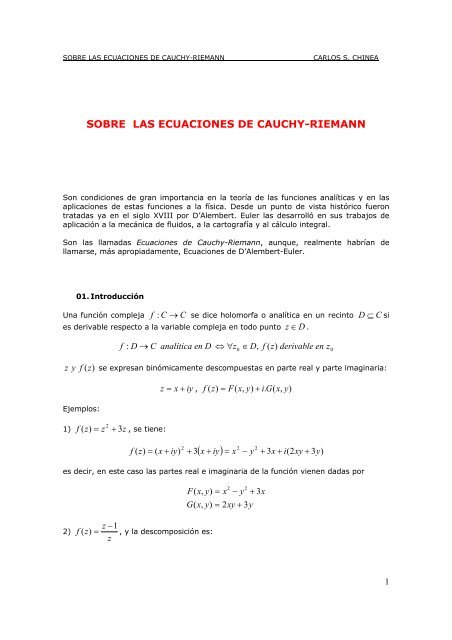 SOBRE LAS ECUACIONES DE CAUCHY-RIEMANN - Casanchi
