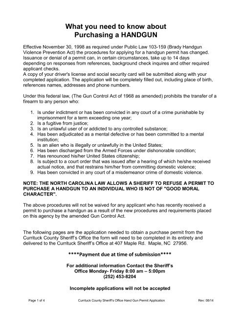 Currituck County Sheriff's Office Gun Permit Application