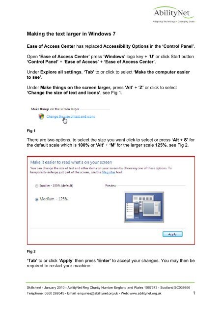 Making the text larger in Windows 7 - AbilityNet