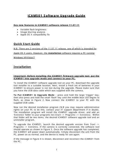 iCAM501 Software Upgrade Guide - Extronics