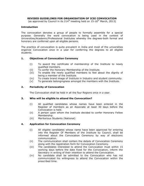 revised guidelines for organisation of icsi convocation
