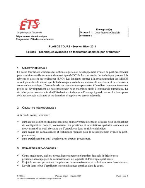 Plan de cours - ÉTS