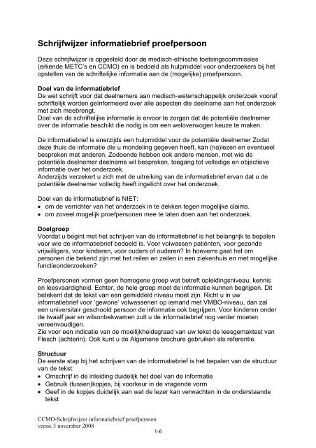 Schrijfwijzer informatiebrief proefpersoon