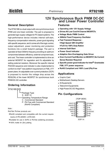 RT9218B 12V Synchronous Buck PWM DC-DC and Linear Power ...