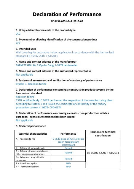 Declaration of Performance - Tarkett