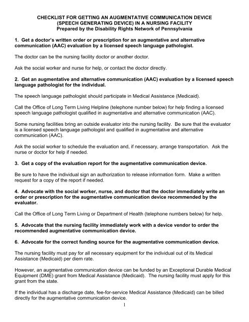 Checklist for Getting an Augmentative Communication Device in a ...