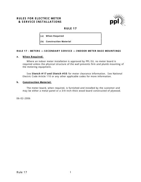 RULES FOR ELECTRIC METER