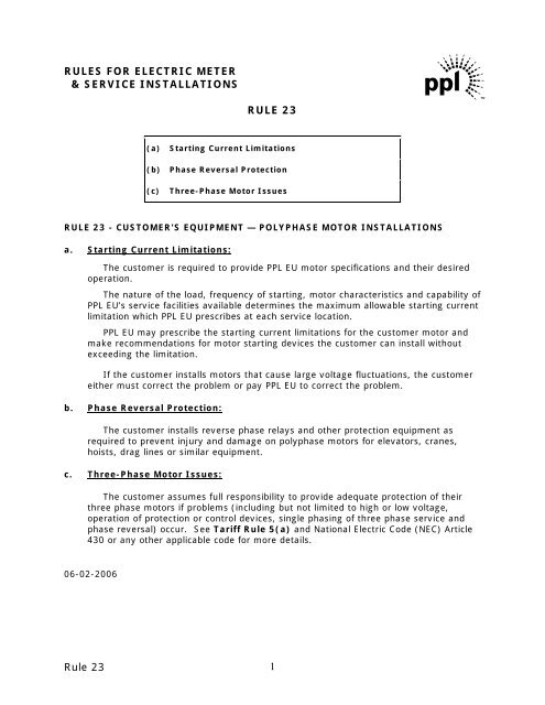 RULES FOR ELECTRIC METER