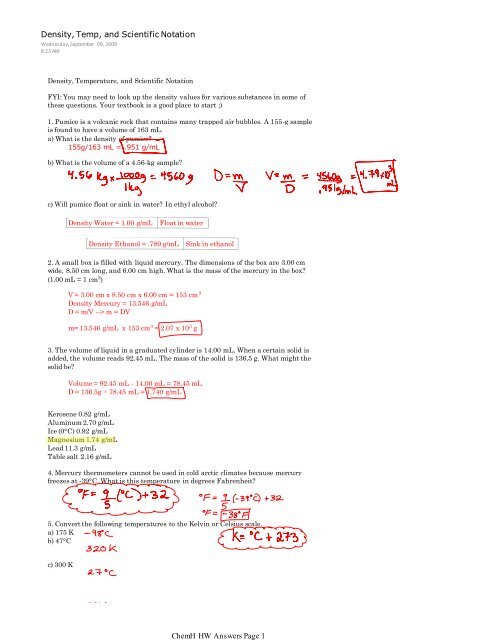 Density, Temp, and Scientific Notation