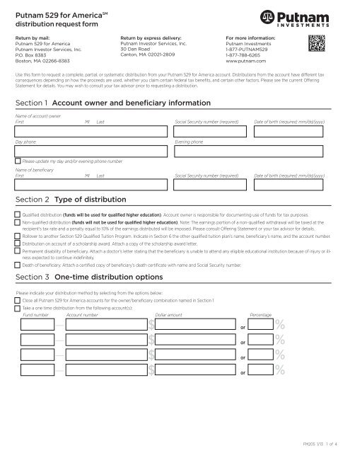 Putnam 529 distribution request form - Putnam Investments