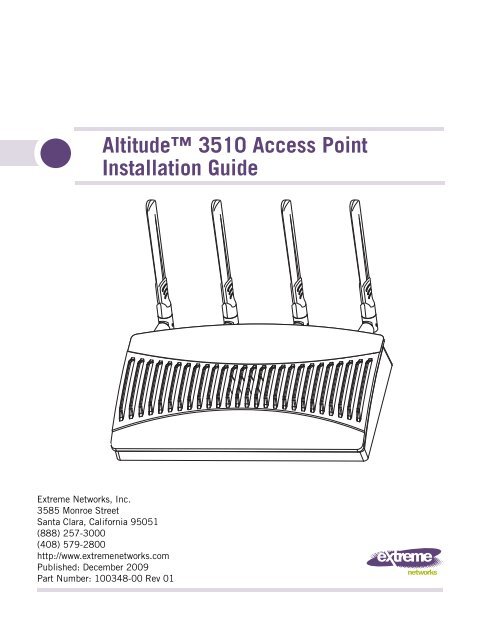 AltitudeÃ¢Â„Â¢ 3510 Access Point Installation Guide - Extreme Networks