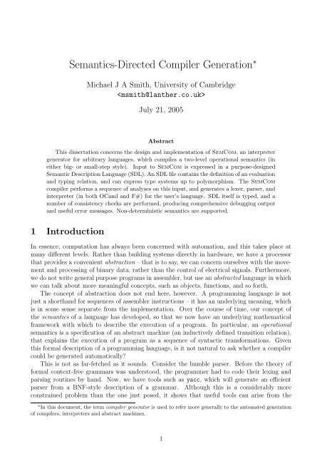 Semantics-Directed Compiler Generation - Smith, Michael