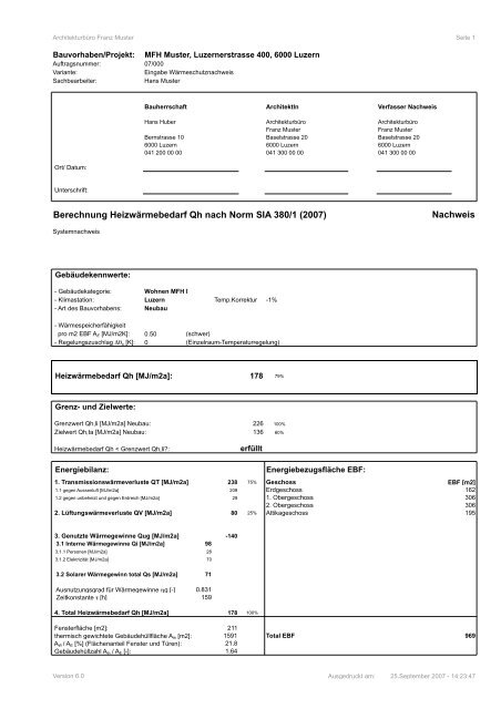 Berechnung HeizwÃ¤rmebedarf Qh nach Norm SIA 380/1 - Energie ...