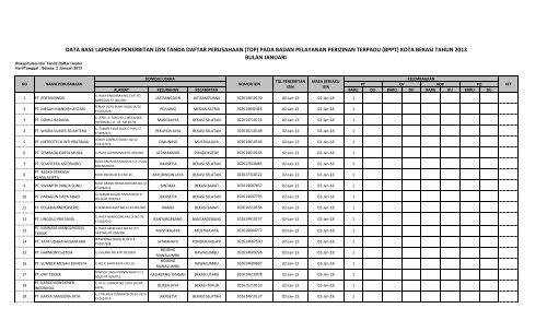 data base laporan penerbitan izin tanda daftar perusahaan