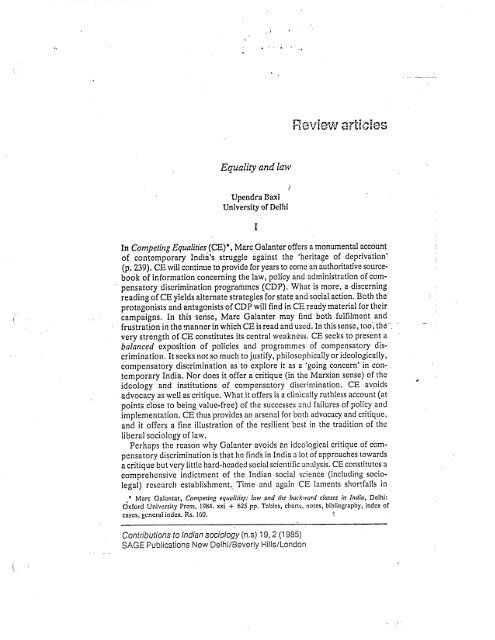 "Equality and Law," Contributions to Indian ... - Marc Galanter