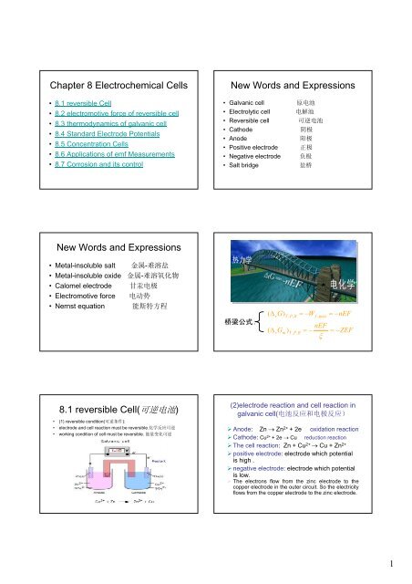 Chapter 8 Electrochemical Cells New Words and Expressions New ...