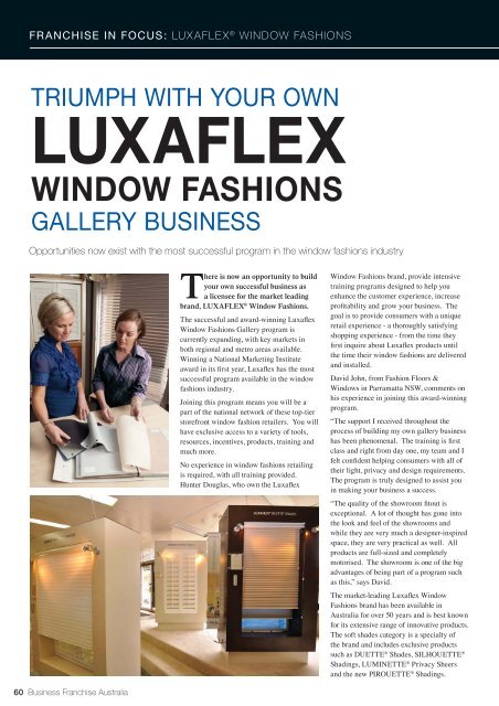 luxaflex window fashions - Business Franchise Magazine