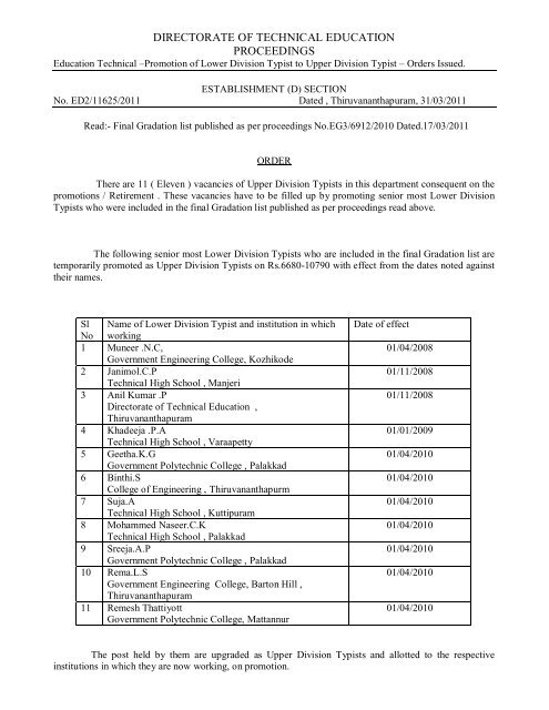 Promotion List - Directorate of Technical Education