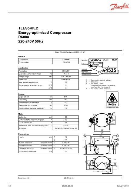 TLES5KK.2 Energy-optimized Compressor R600a 220-240V 50Hz