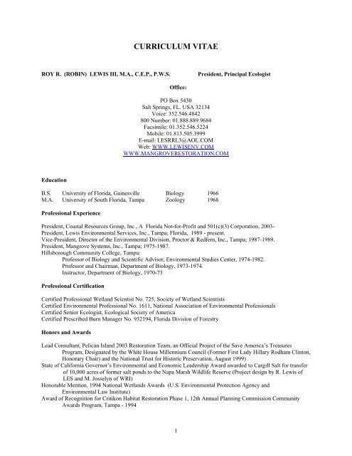 CURRICULUM VITAE - Roy R. Lewis III