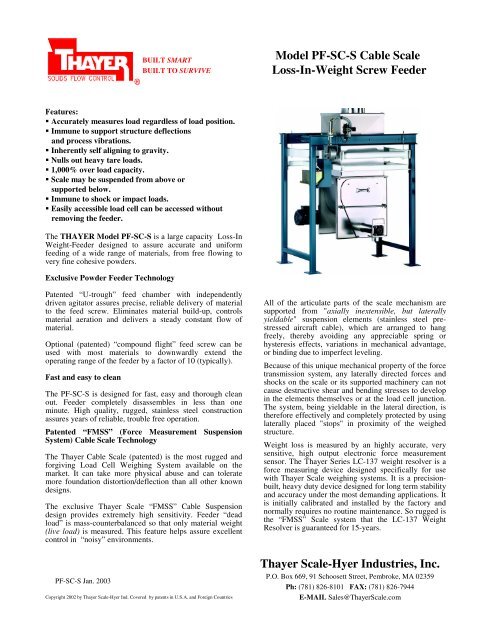 PS-SC-S Screw Feeder - Thayer Scale
