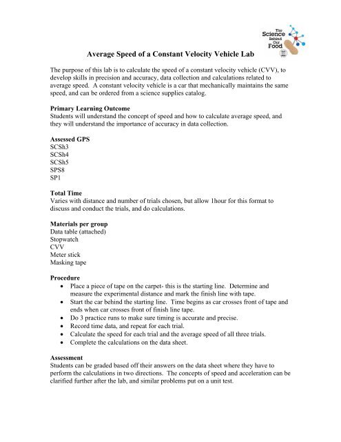 Average Speed of a Constant Velocity Vehicle Lab