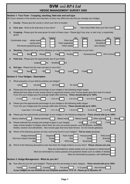 APPENDIX 1 Farmer Questionnaire (PDF) - Hedgelink