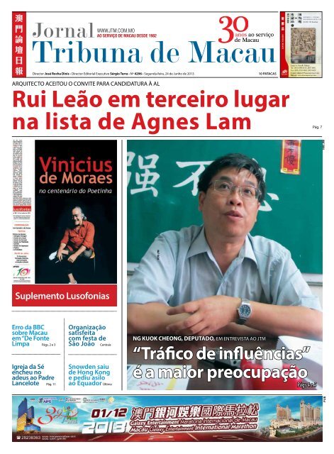 Rui LeÃ£o em terceiro lugar na lista de Agnes Lam - JTM