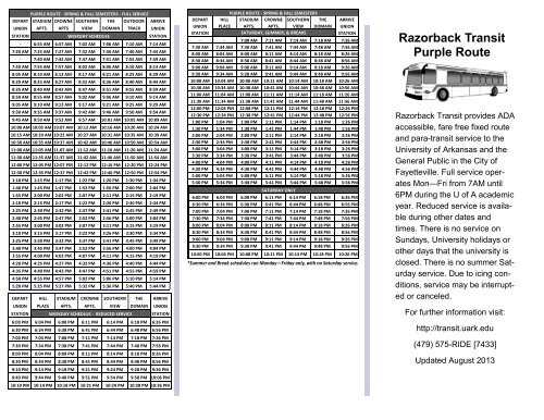 Razorback Transit Purple Route(s) - Transit and Parking
