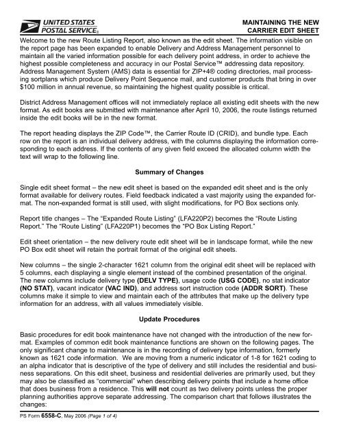 MAINTAINING THE NEW CARRIER EDIT SHEET ... - NALC Branch 78