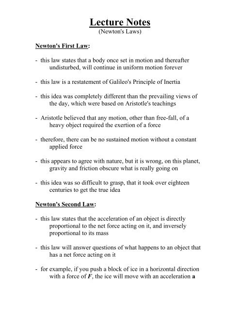 Lecture Notes (Newton's Laws) - Dickey Physics Lecture Notes (Newton's Laws) - Dickey Physics