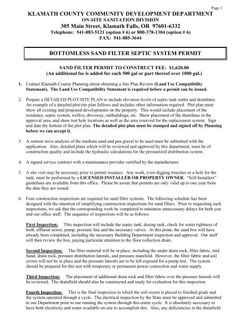Bottomless Sand Filter Septic System Permit - Klamath County