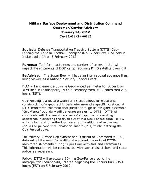 Defense Transportation Tracking System Geo-Fencing the ... - SDDC