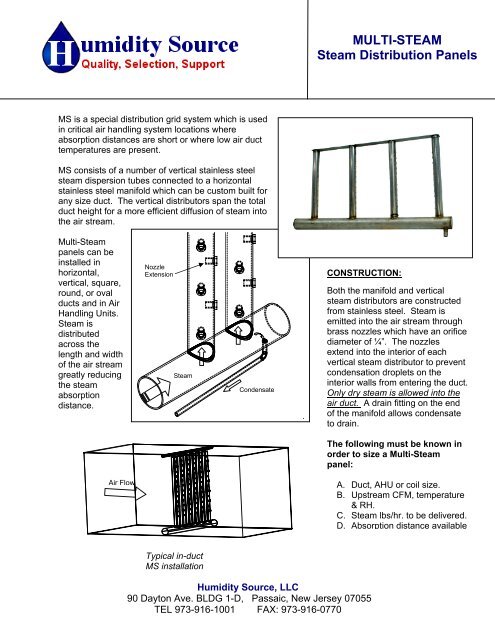 MULTI-STEAM Steam Distribution Panels - Humidity Source