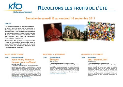 Programme hebdomadaire de la chaîne KTO