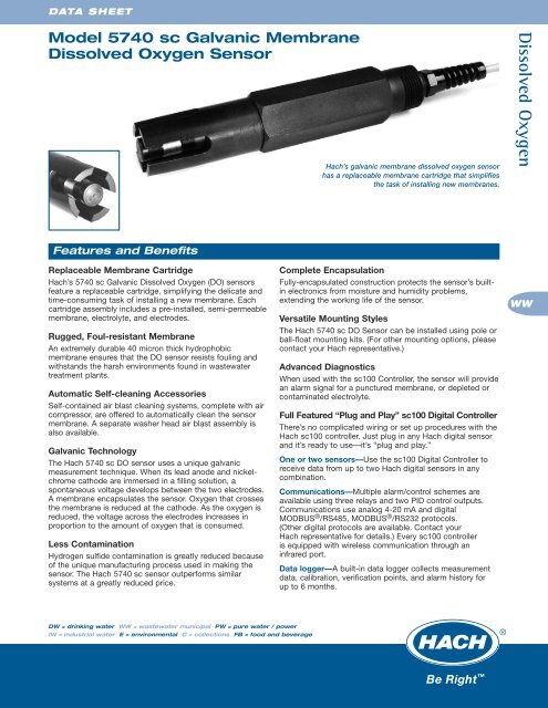 Model 5740 sc Galvanic Membrane Dissolved Oxygen Sensor