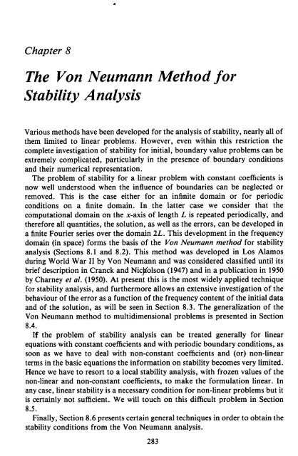The Von Neumann Method for Stability Analysis