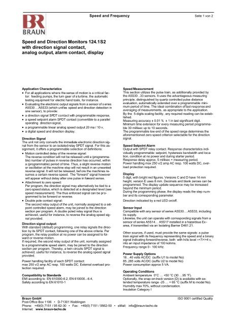 Speed and Direction Monitors 124.1S2 with direction ... - Braun GmbH