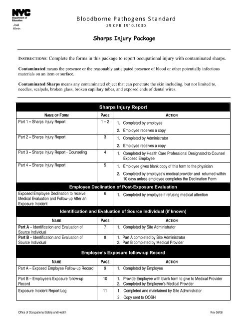 Sharps Injury Report Package - New York City Department of ...