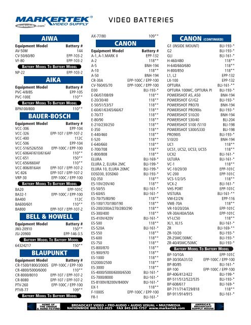 VIDEO BATTERIES - Markertek