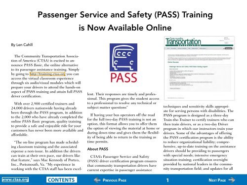 Passenger Service and Safety (PASS) Training is Now Available ...